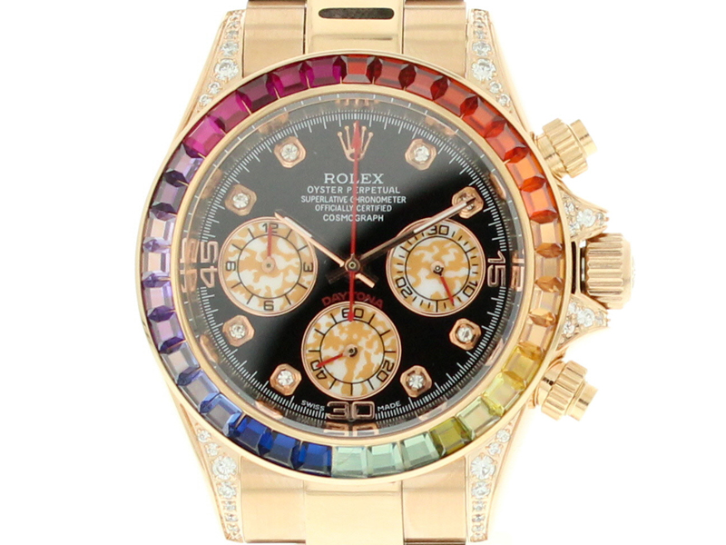 Die Rolex Daytona in Roségold mit dem "Rainbow"-Design als Replica