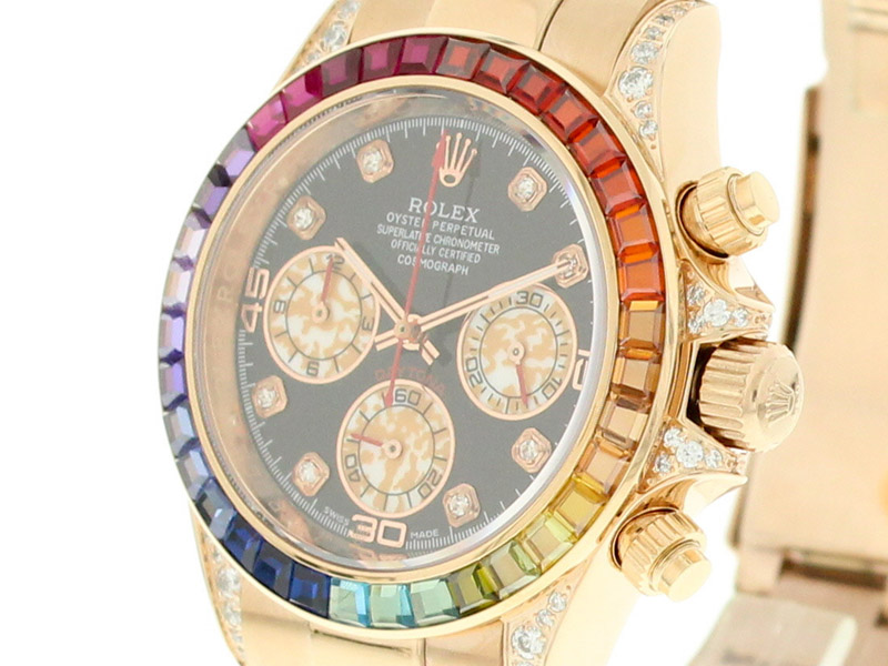 Die Rolex Daytona in Roségold mit dem "Rainbow"-Design als Replica