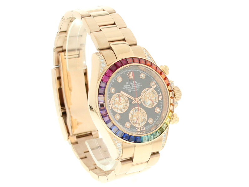 Die Rolex Daytona in Roségold mit dem "Rainbow"-Design als Replica