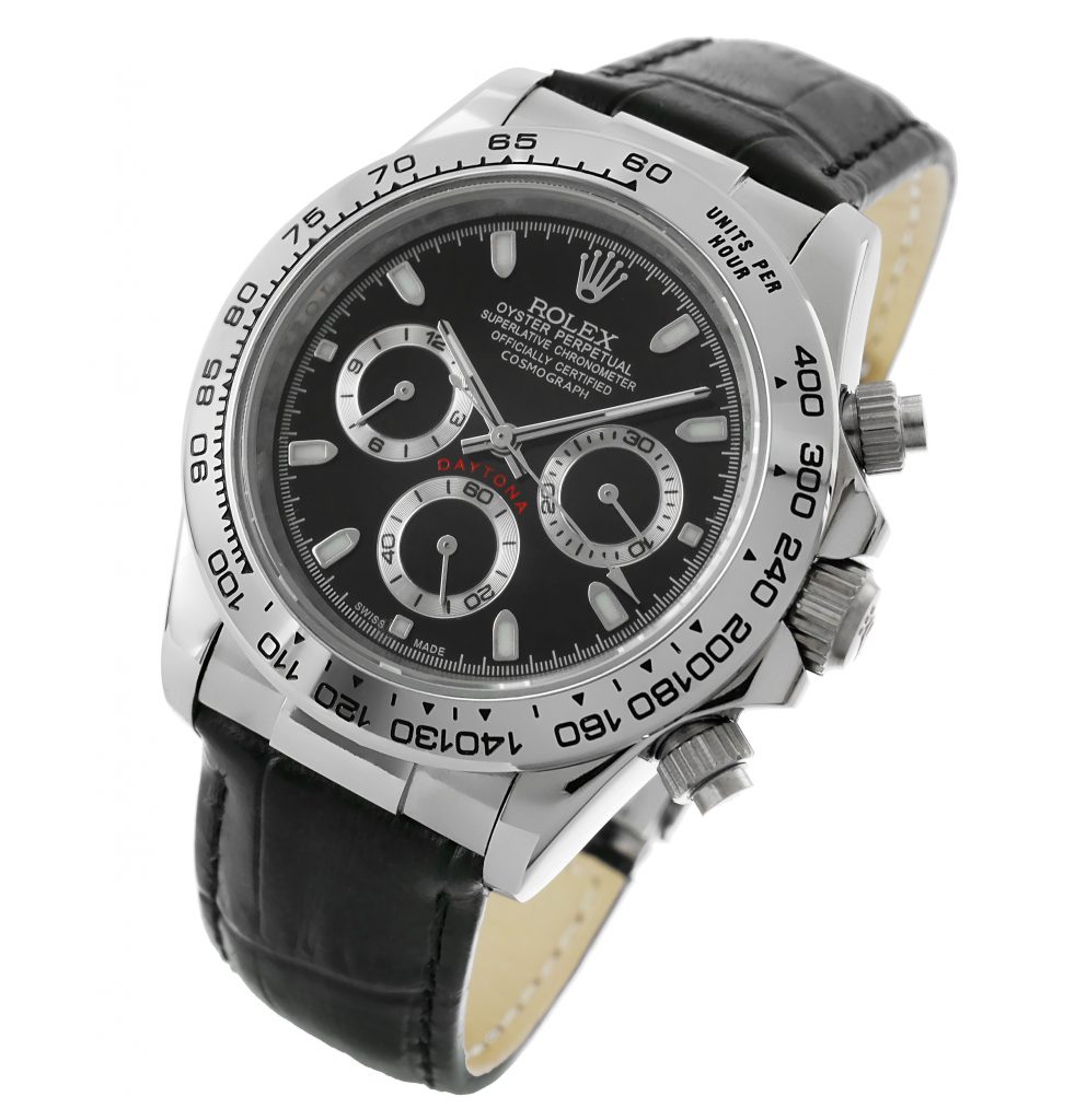 Rolex Daytona stahl/leder - schwarzes Ziffernblatt Replicas - O-FAKES ...