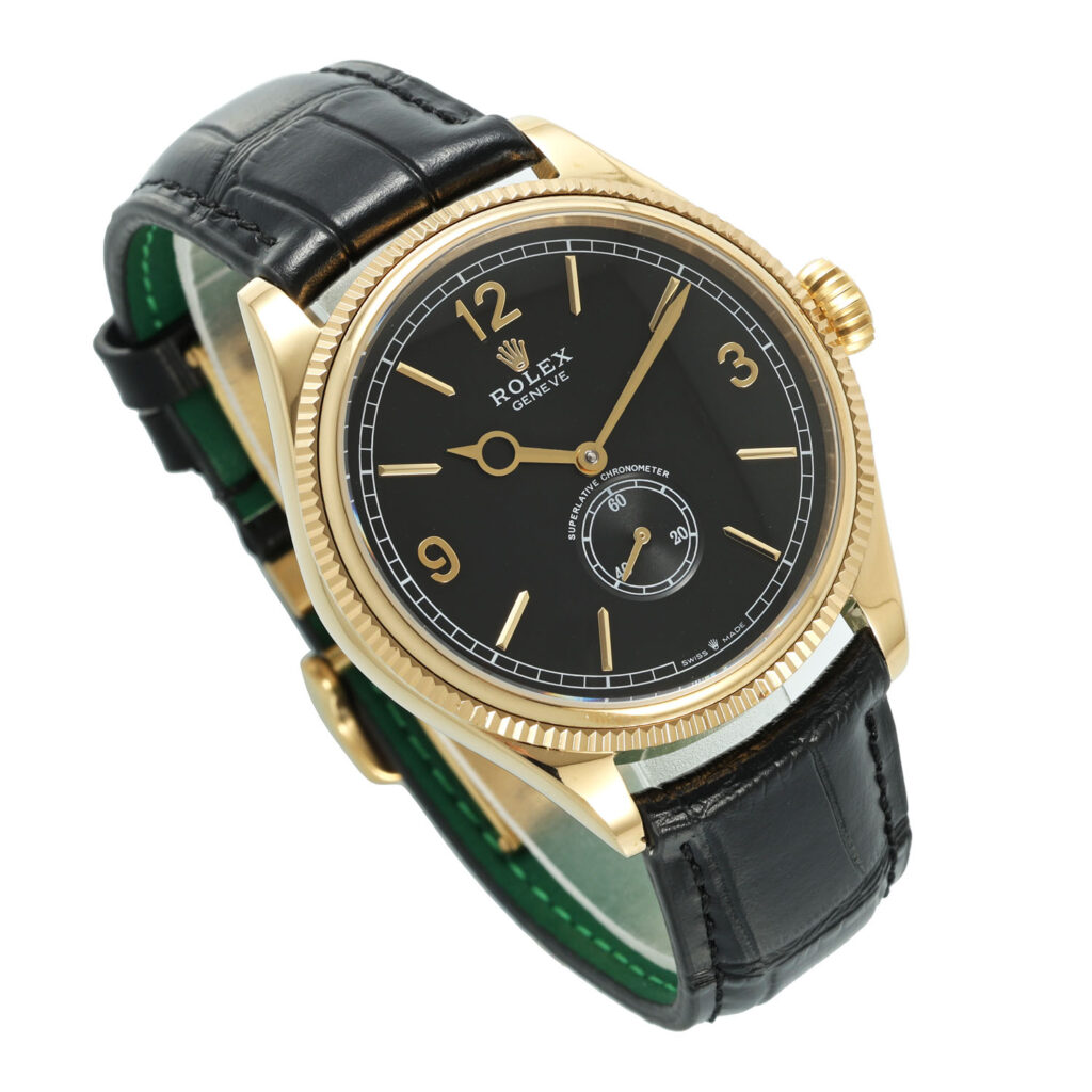 2025 Modell der Replica Rolex Perpetual 1908 gold mit schwarzem ZB