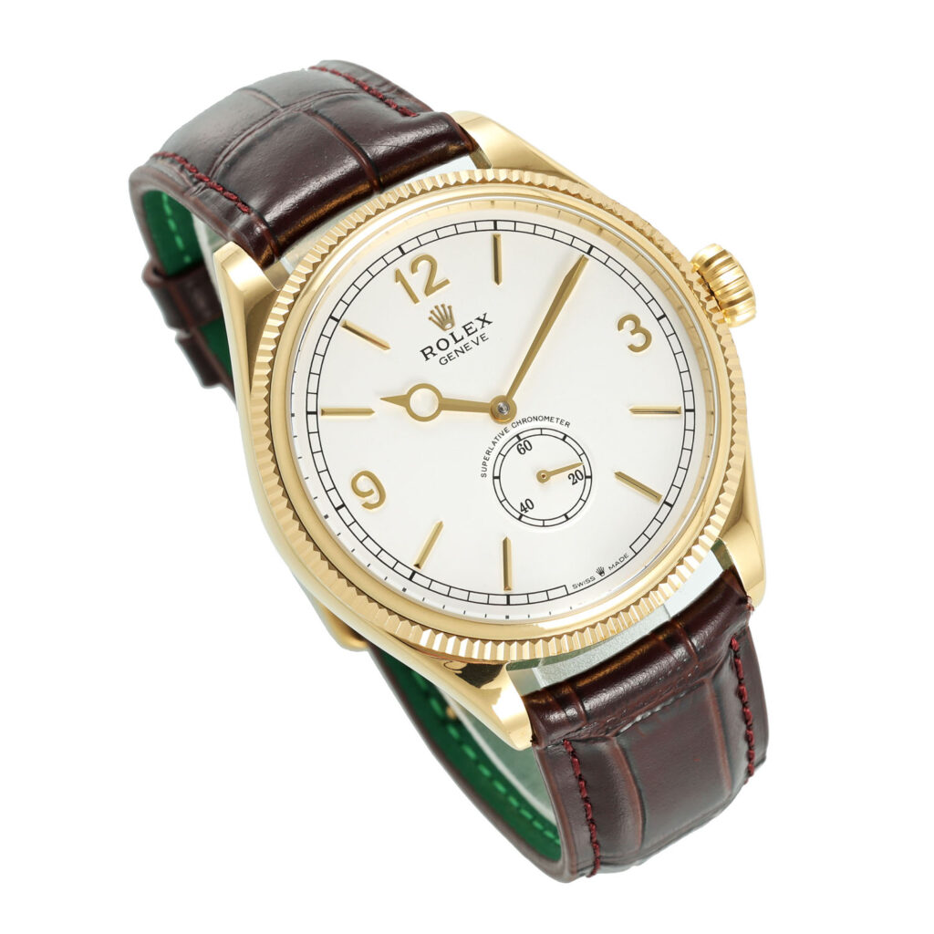 2025 Modell der Replica Rolex Perpetual 1908 gold mit weissem ZB